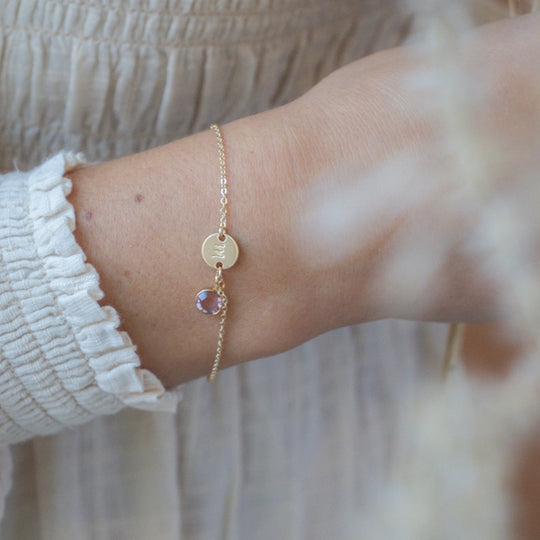 Birthstone and Initial Bracelet – Emery & Opal